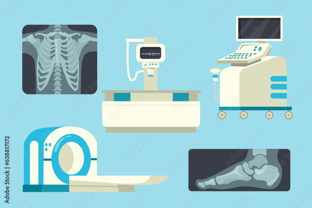 X-Ray scans and radiography equipment vector illustrations set ...