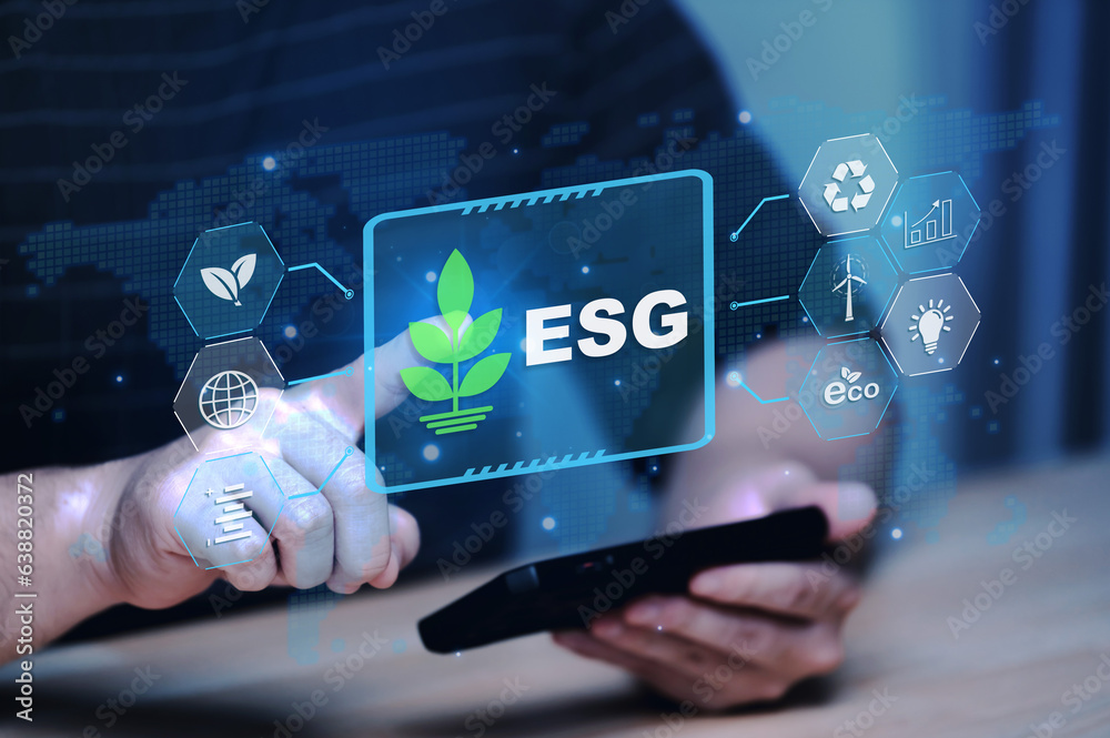 ESG environment social governance investment business concept,Asian man ...