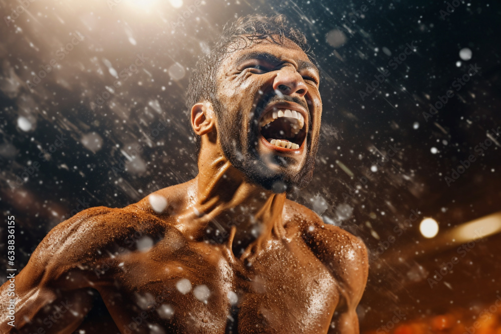 Portrait of champion athlete on stadium , emotions of a winner, joy ...