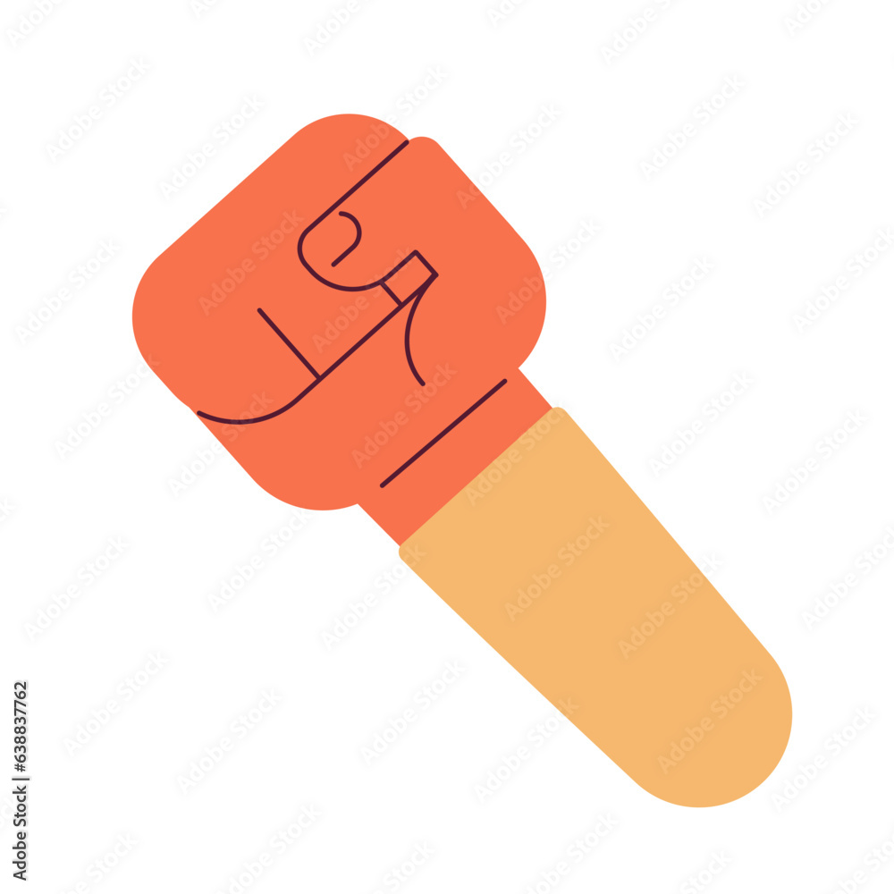Clench fist and raising semi flat colour vector hand. Editable cartoon ...