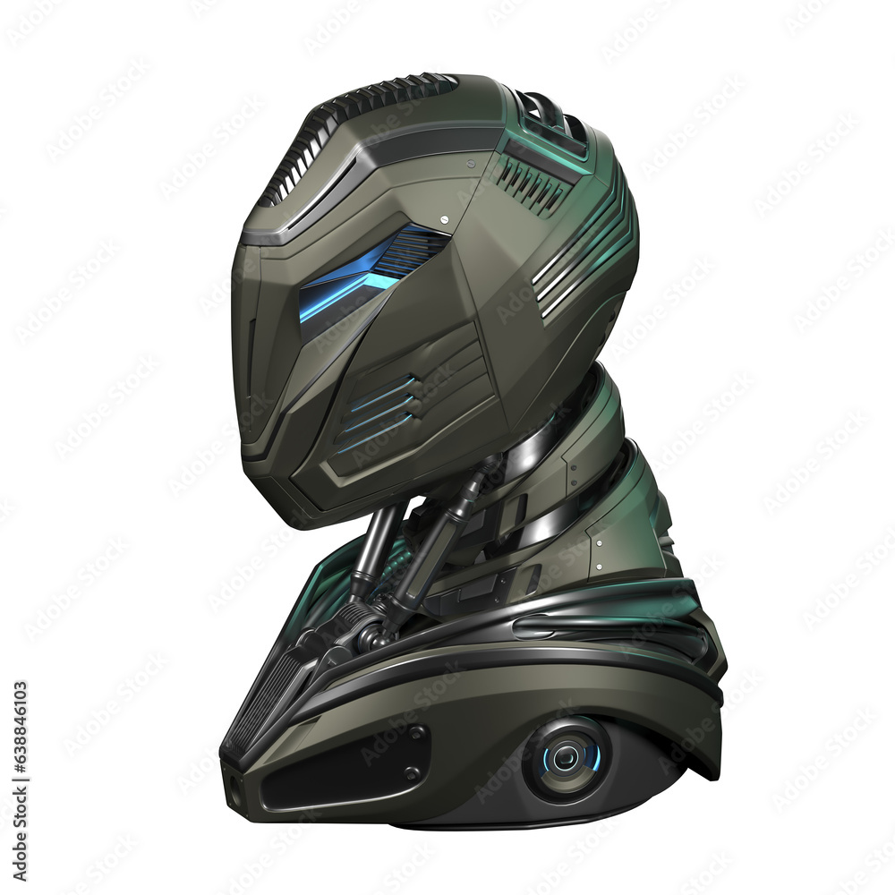 Futuristic robot head or detailed cyber alien. Side view isolated on ...