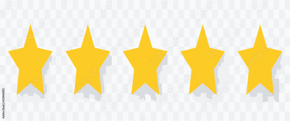 5 gold stars quality rating icon. Five yellow star product quality rating. Golden star vector ...