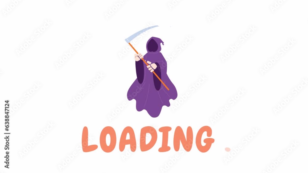 Grim reaper holding scythe 2D loading animation. Floating Halloween ...