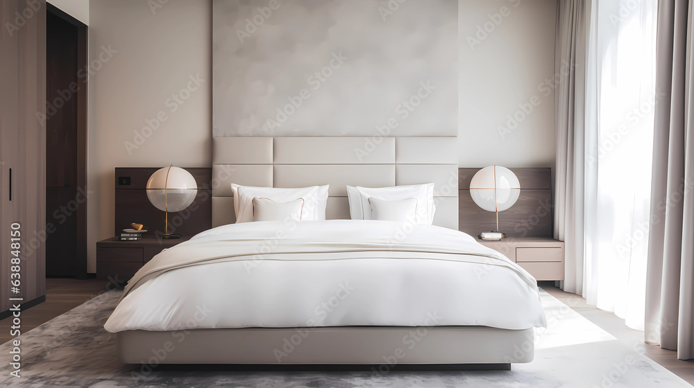 Venture into a minimalist bedroom that champions solitude and rest. A ...