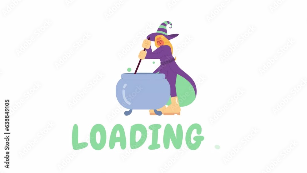 Halloween witch brewing bubbly cauldron 2D loading animation. Wizard ...