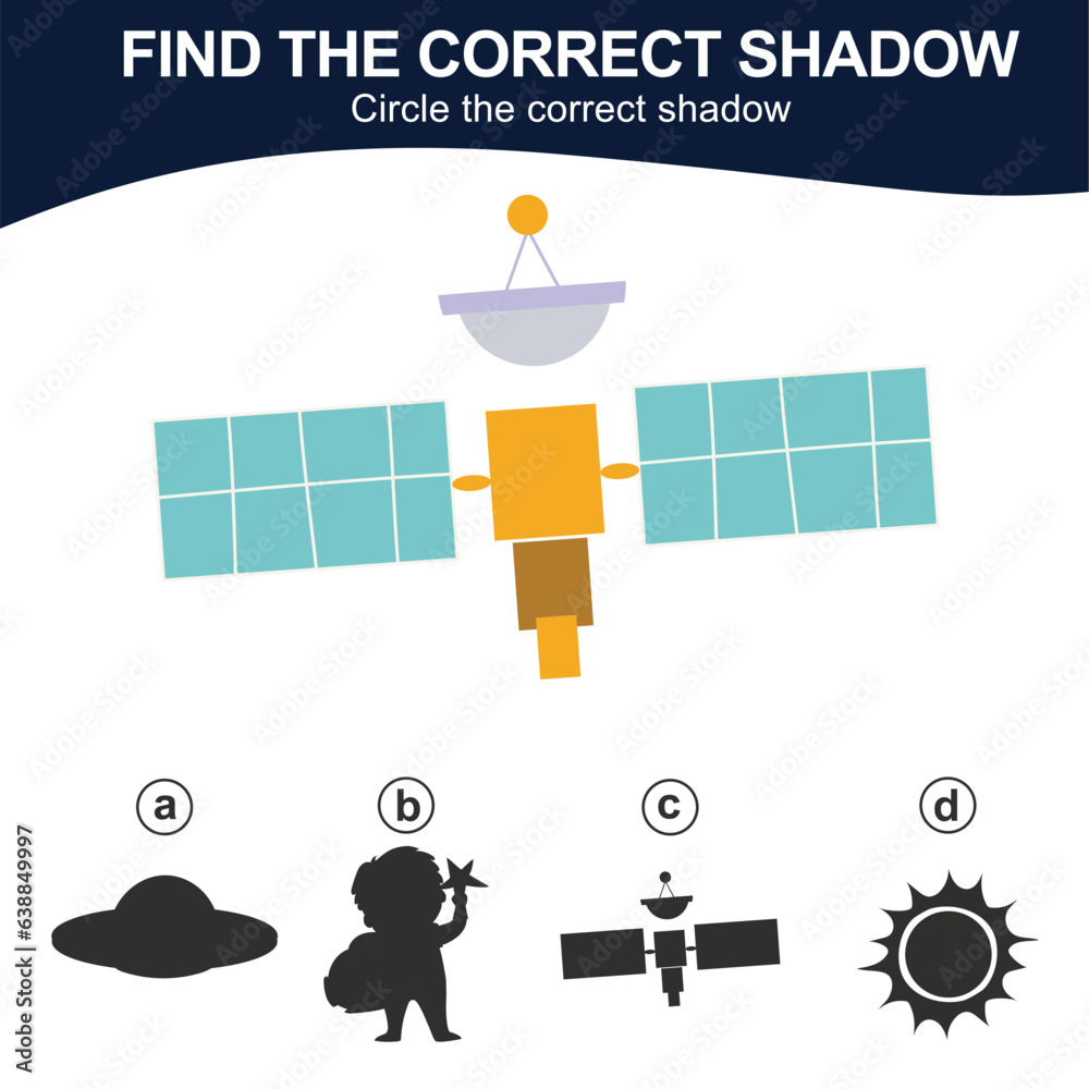 Find the correct shadow of satellite, space theme. Matching the image ...