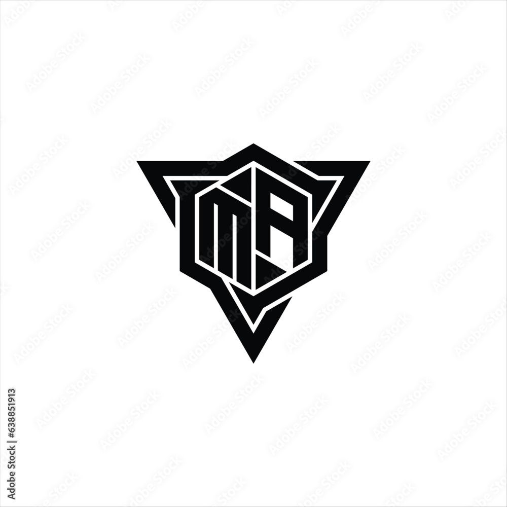 MA Logo monogram hexagon shape with triangle outline sharp slice style ...