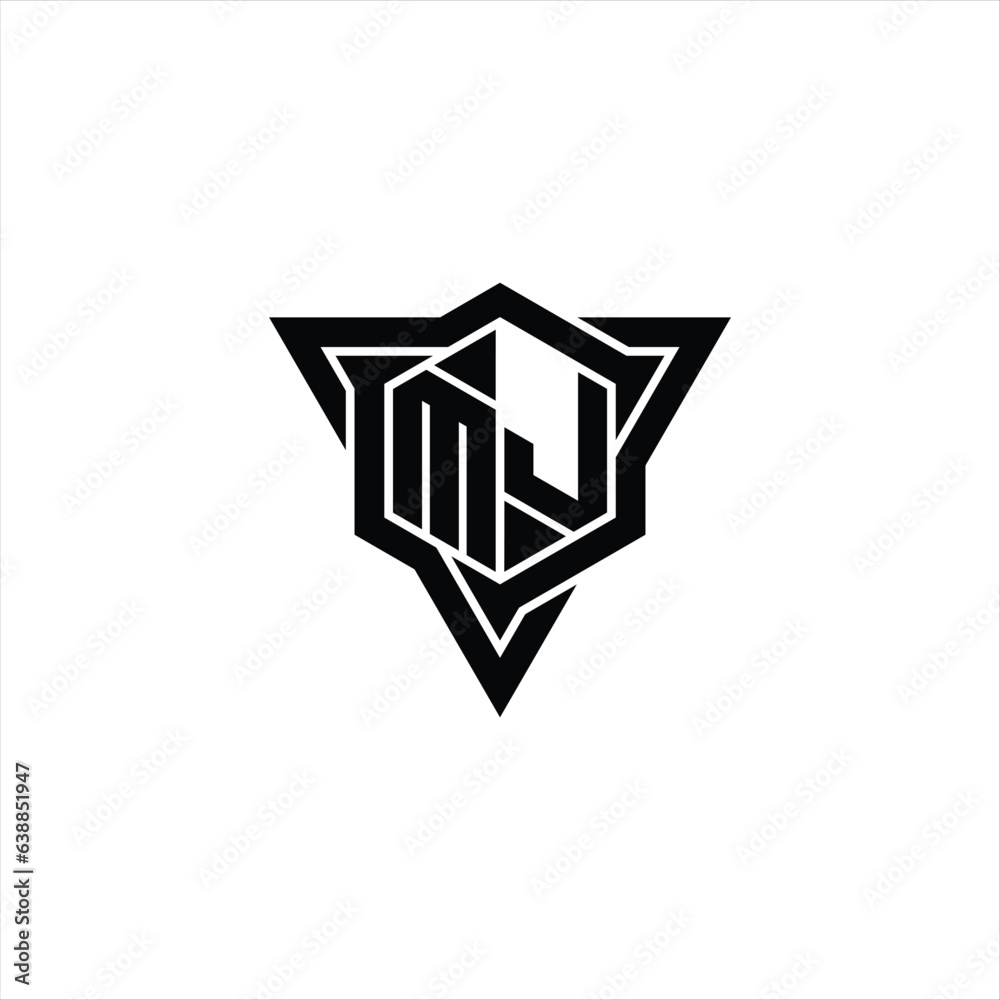 MJ Logo monogram hexagon shape with triangle outline sharp slice style design template Stock ...