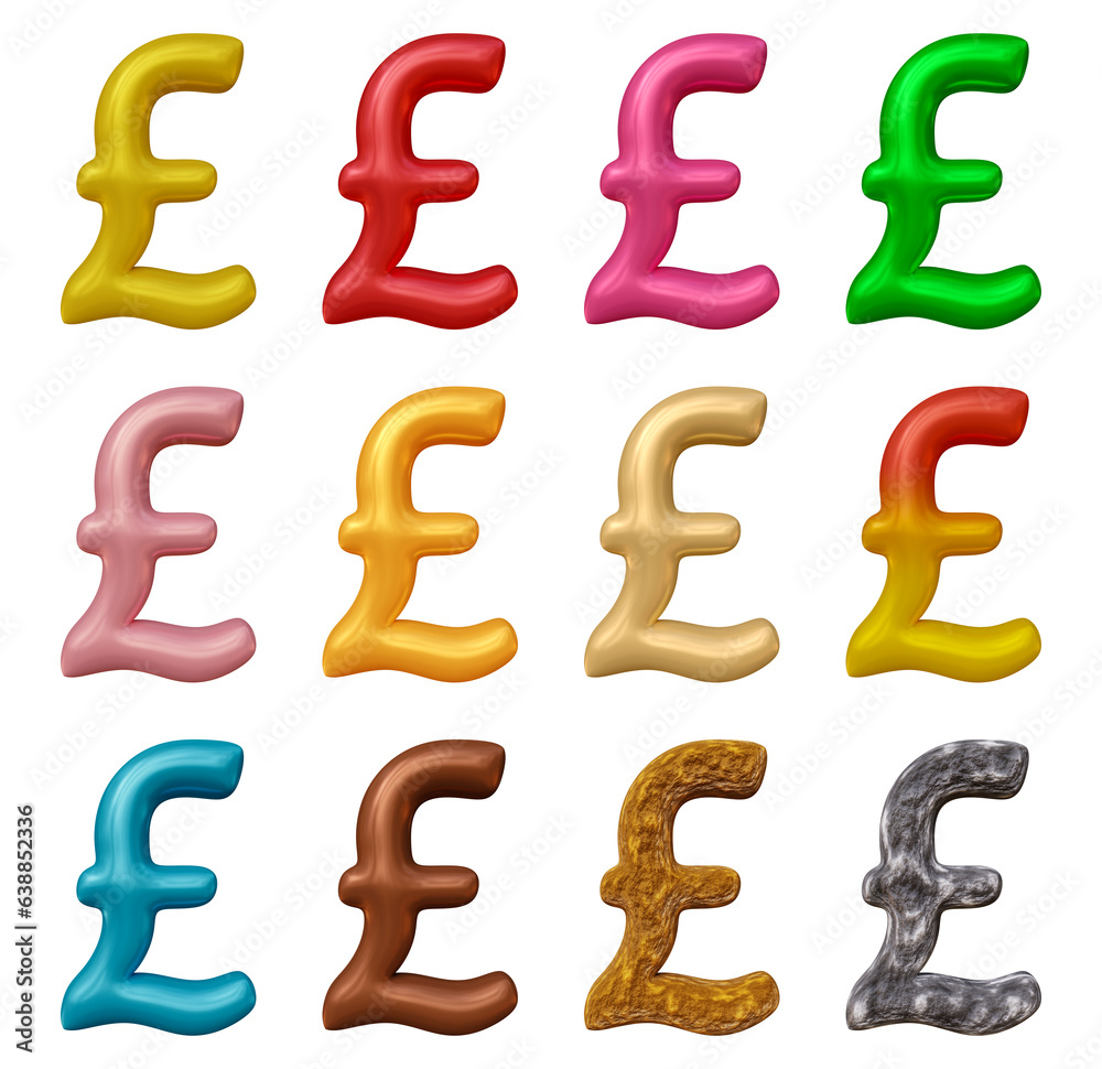 Set of British pound sterling sign currency money icon in 3d rendering ...