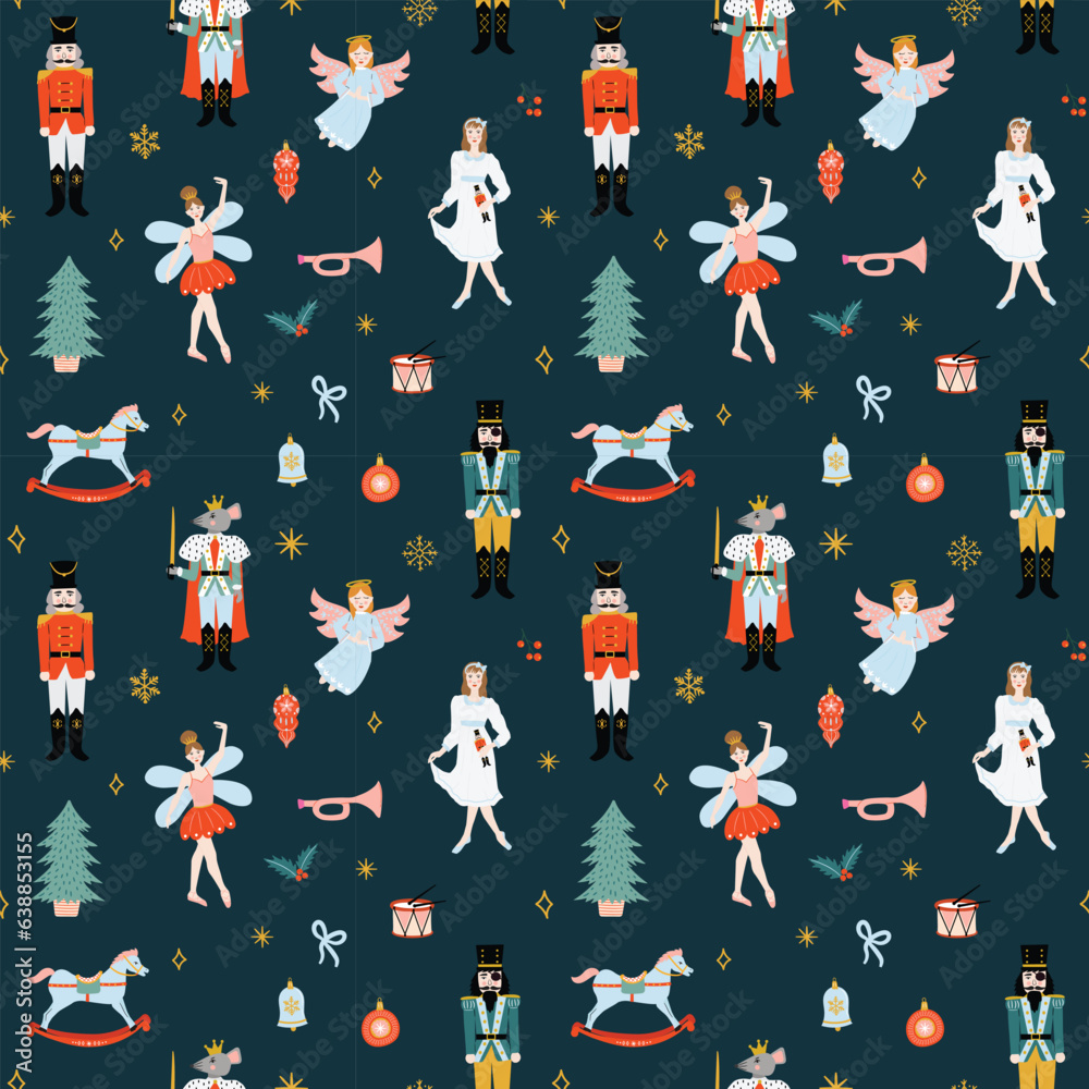 The nutcracker ballet characters christmas holiday pattern. Childish ...