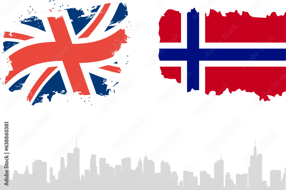 UK and Norway Vector Flag with the background of Buildings. Vector ...