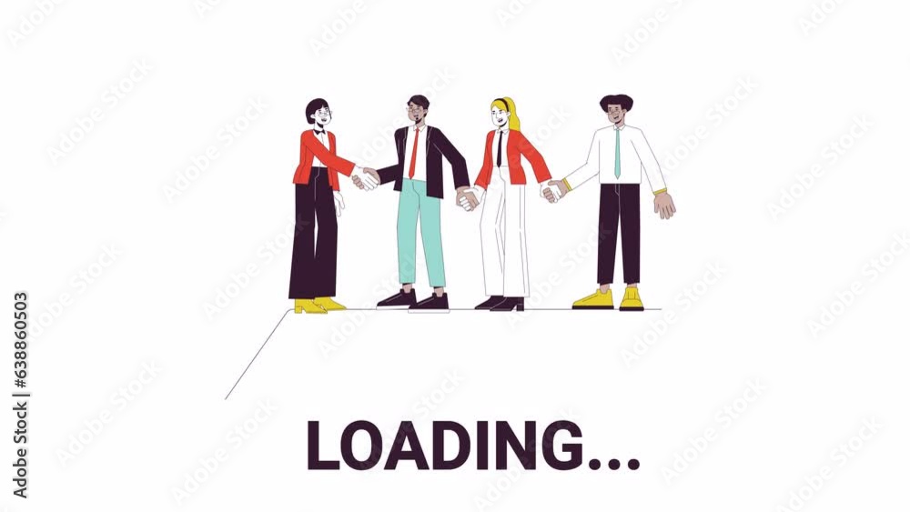 Office workers holding hands line 2D loading animation. Business people ...