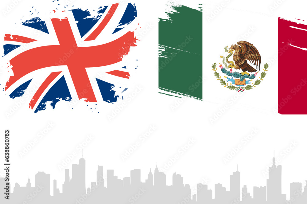 UK and Mexico Vector Flag with the background of Buildings. Vector ...