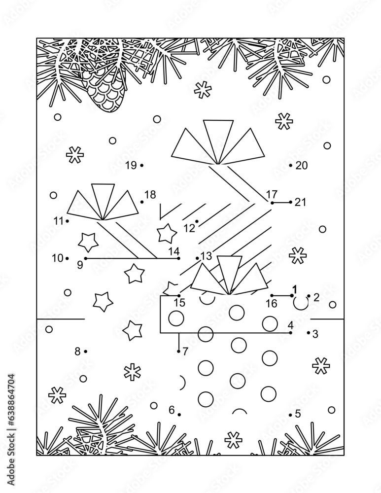 Three winter holidays gift boxes dot-to-dot activity sheet Stock Vector ...