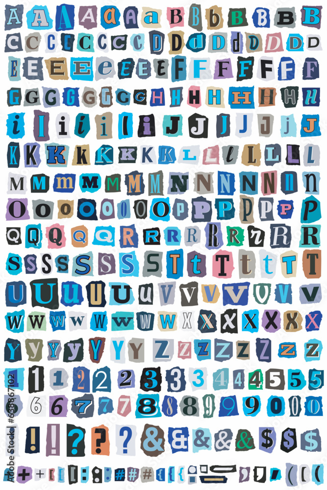 Ransom letters, numbers and punctuation marks. Big collection set cut ...