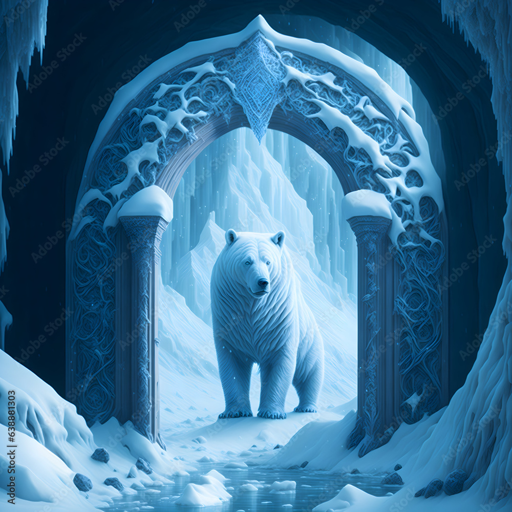 Amidst an ethereal winter wonderland, a mystical being draped in a ...