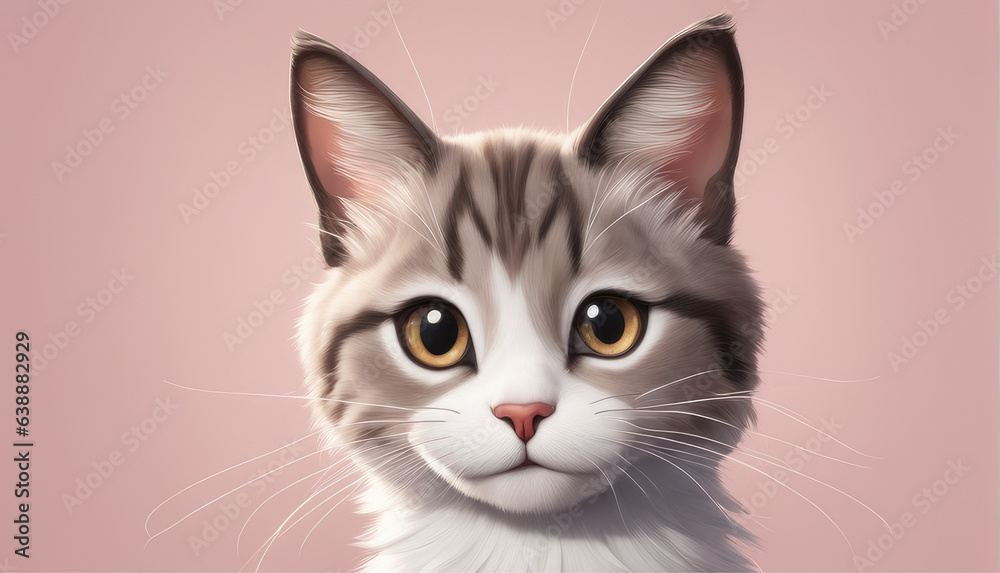 Realistic Cartoon Cat Illustration Wallpaper on pink background Stock ...