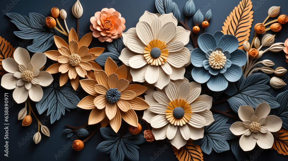 Colorful background of red, yellow and blue origami paper lily flowers ...