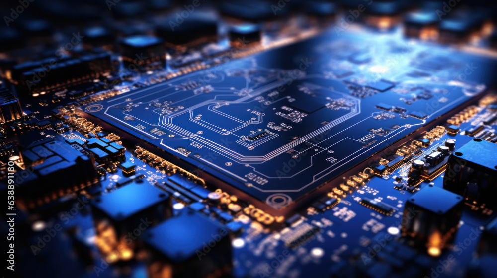 High-end computer circuitry. Show digital connections and network lines ...