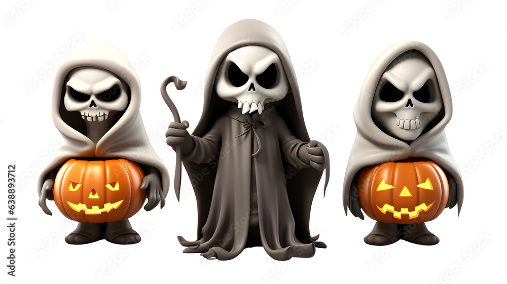 3D Halloween scary cartoon characters on transparent background PNG ...