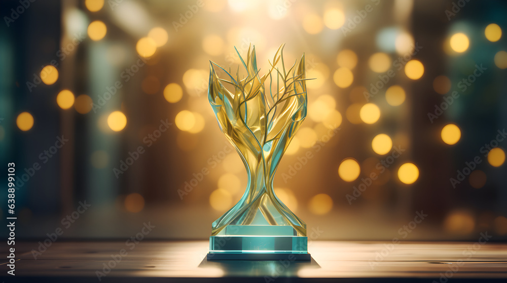 3d illustration award. with connected wires in the foreground yellow ...