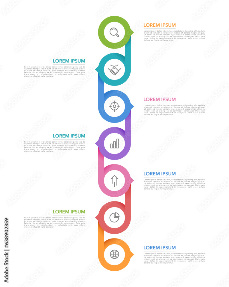 Vertical 7 process infographic circle to success. Vector illustration ...