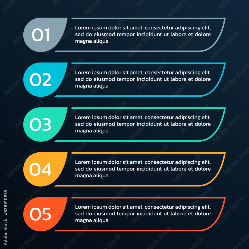5 step list diagram. Info graphic template. Business process ...
