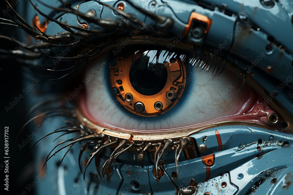 Close up metal cyber electronic eye surveillance security with lights ...