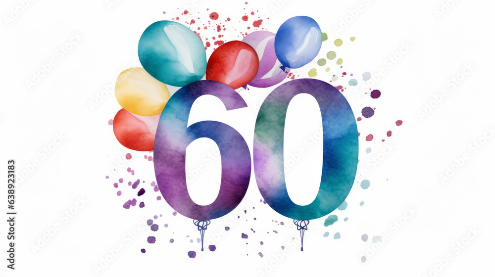 Watercolor 60th Birthday Clip Art With 60 Figures And Balloons Isolated watercolor-60th-birthday-clip-art-with-60-figures-and-balloons-isolated