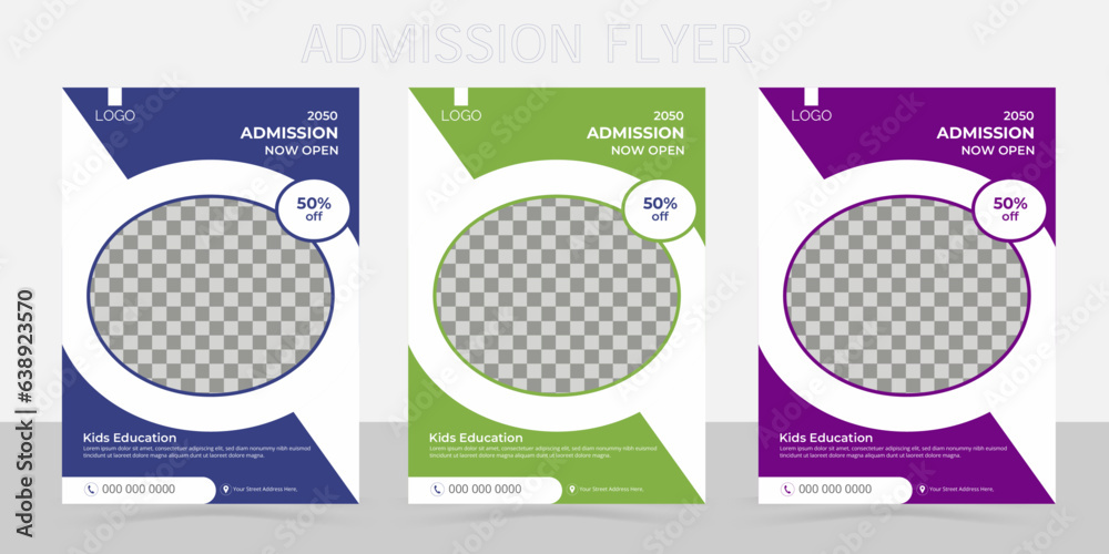 Admission flyer template design set, a bundle of 3 templates of ...