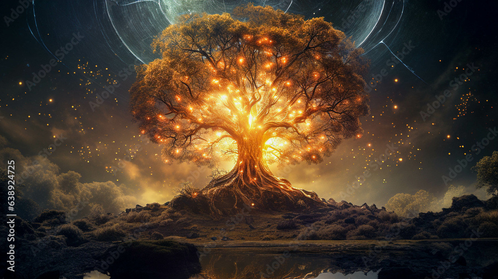 Yggdrasil Tree Of Life. Fantasy Giant Tree. Viking World Tree Of Celtic ...