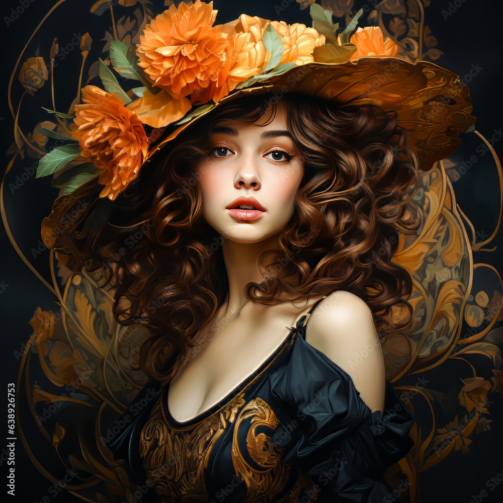 Art Nouveau Woman Painting. Generative AI. A digital rendering of a ...