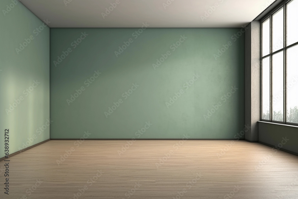 Monochrome pastel sage green empty room with window in modern house ...