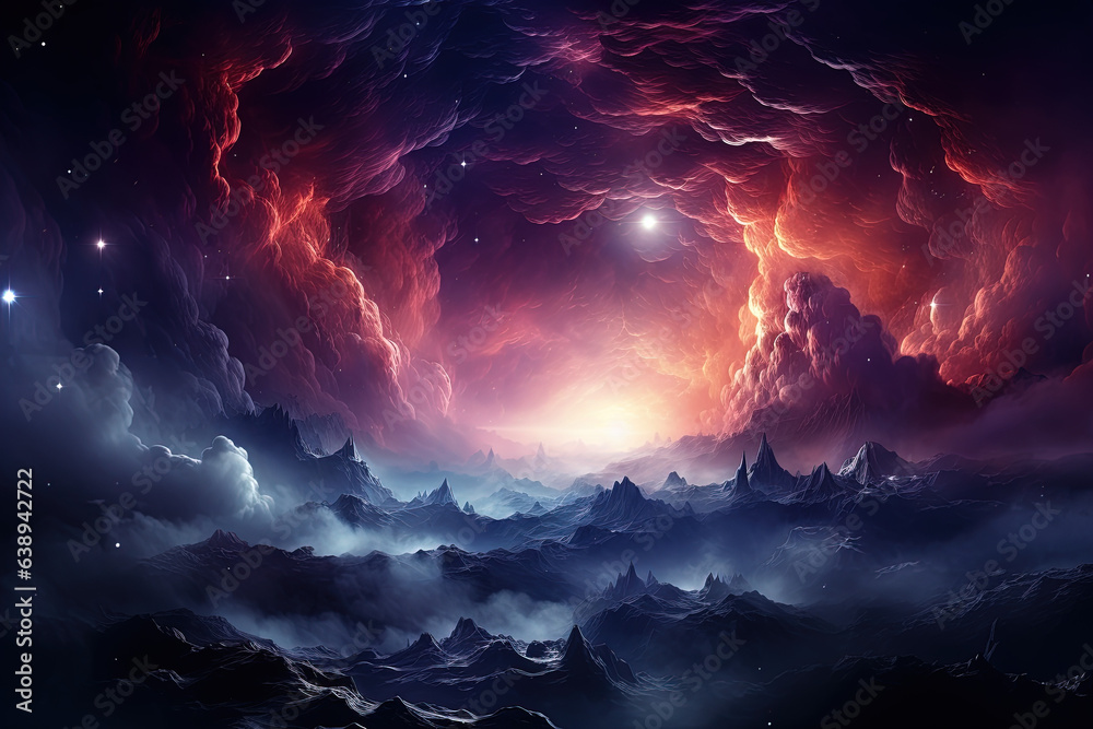 Abstract illustration, Colorful space galaxy cloud nebula. Stary night ...