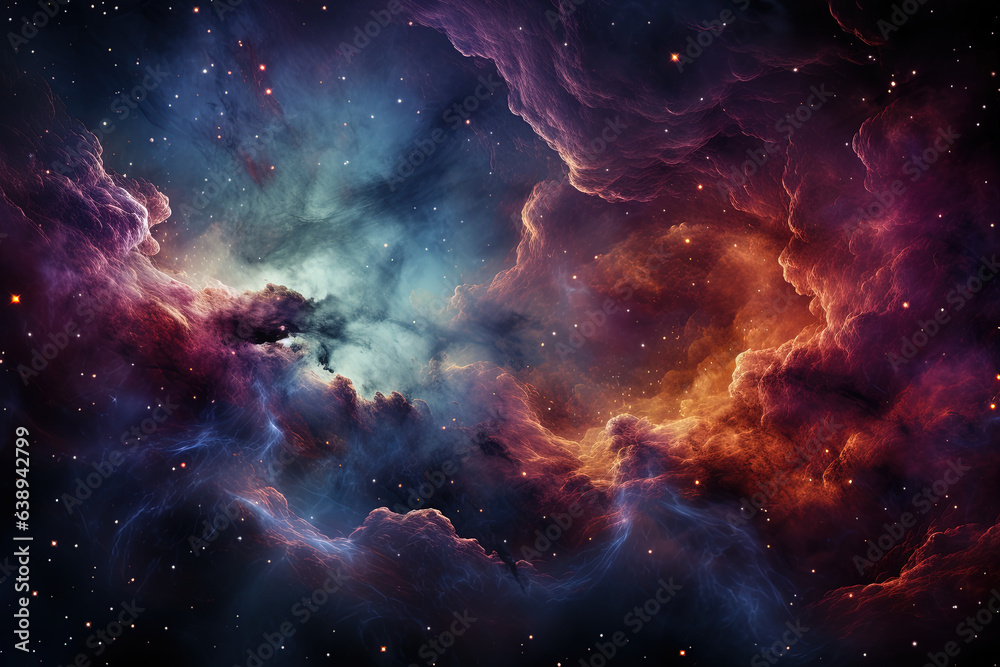 Abstract illustration, Colorful space galaxy cloud nebula. Stary night cosmos. Universe science ...