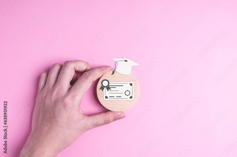 Certificate and graduation cap icon for education graduation and ...