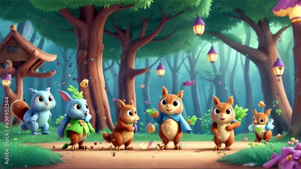 cartoon animals in the forest, suitable for children's song backgrounds ...