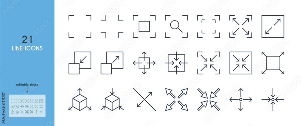 Scalable size line icon set. scalability, wide, perimeter, synchronize ...