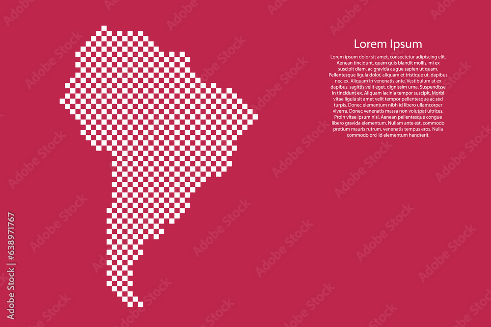 South America map country from checkered white square grid pattern on ...
