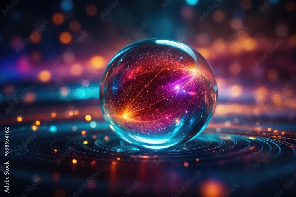 Quantum Physics Science Background, glass ball on the table, background ...
