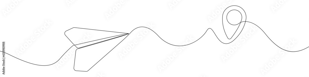 Paper plane line continuous drawing vector. One line The plane flies to ...