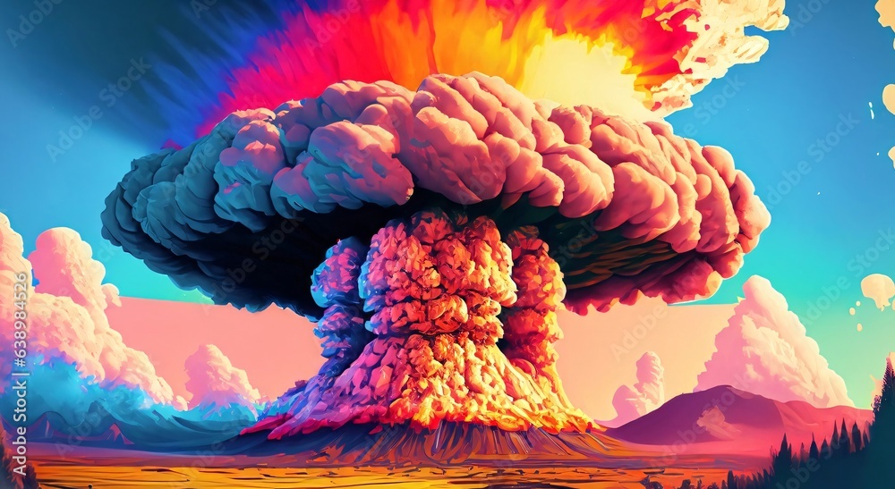 artwork of landscape with nuclear mushroom clouds. Stock Photo | Adobe ...