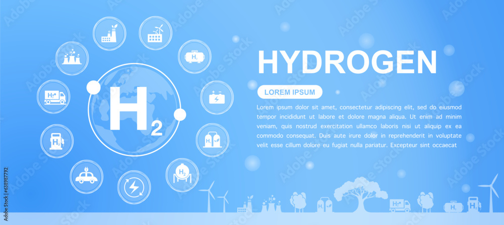 The concept of clean Hydrogen Energy with icons, Clean Hydrogen ...