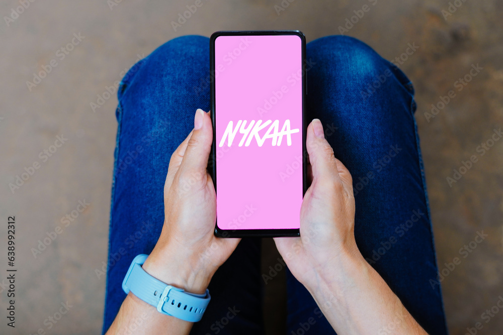 August 24, 2023, Brazil. In this photo illustration, the Nykaa logo ...