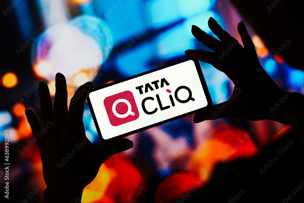 August 24, 2023, Brazil. In this photo illustration, the Tata Cliq logo ...