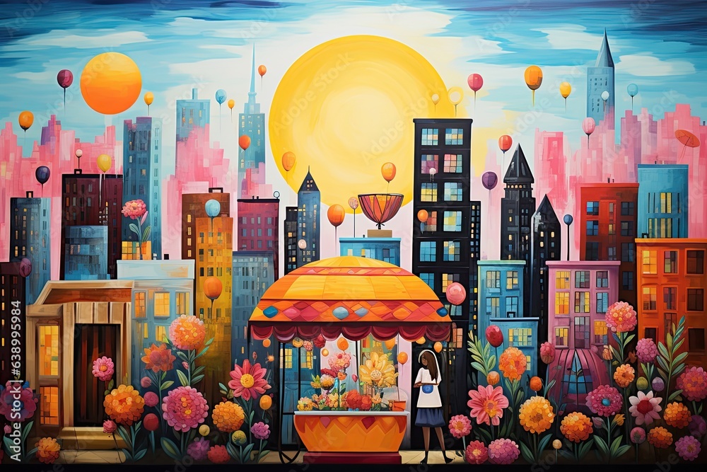 cartoon scene with cityscape on the day time illustration for children ...