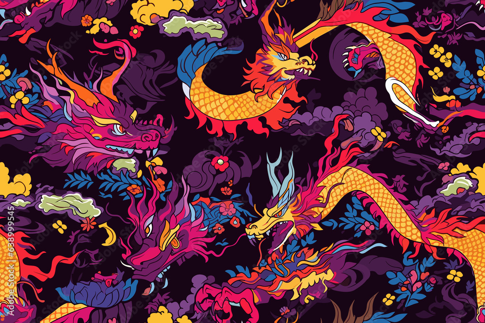 Colorful, Japanese Dragon, Dragon Art, Dragon Wallpaper, Seamless ...