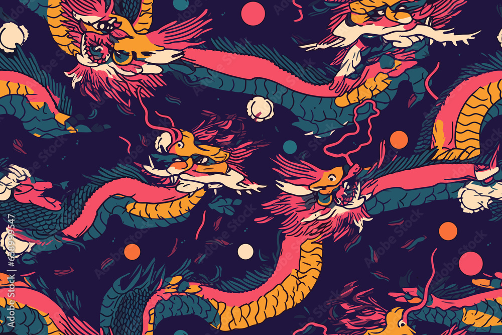 Chinese Dragon, Anime Style, Dragon Vector, Seamless Tumbler Wrap ...