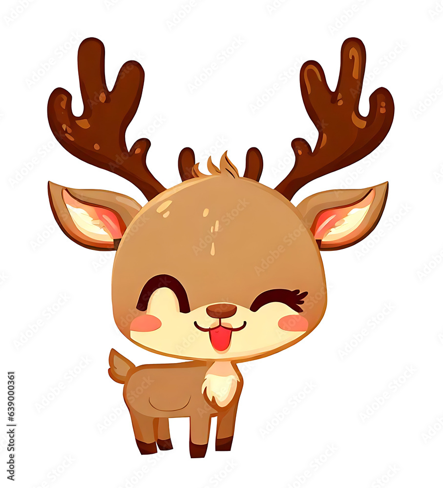 Cute reindeer character winking, anime chibi style illustration (large ...