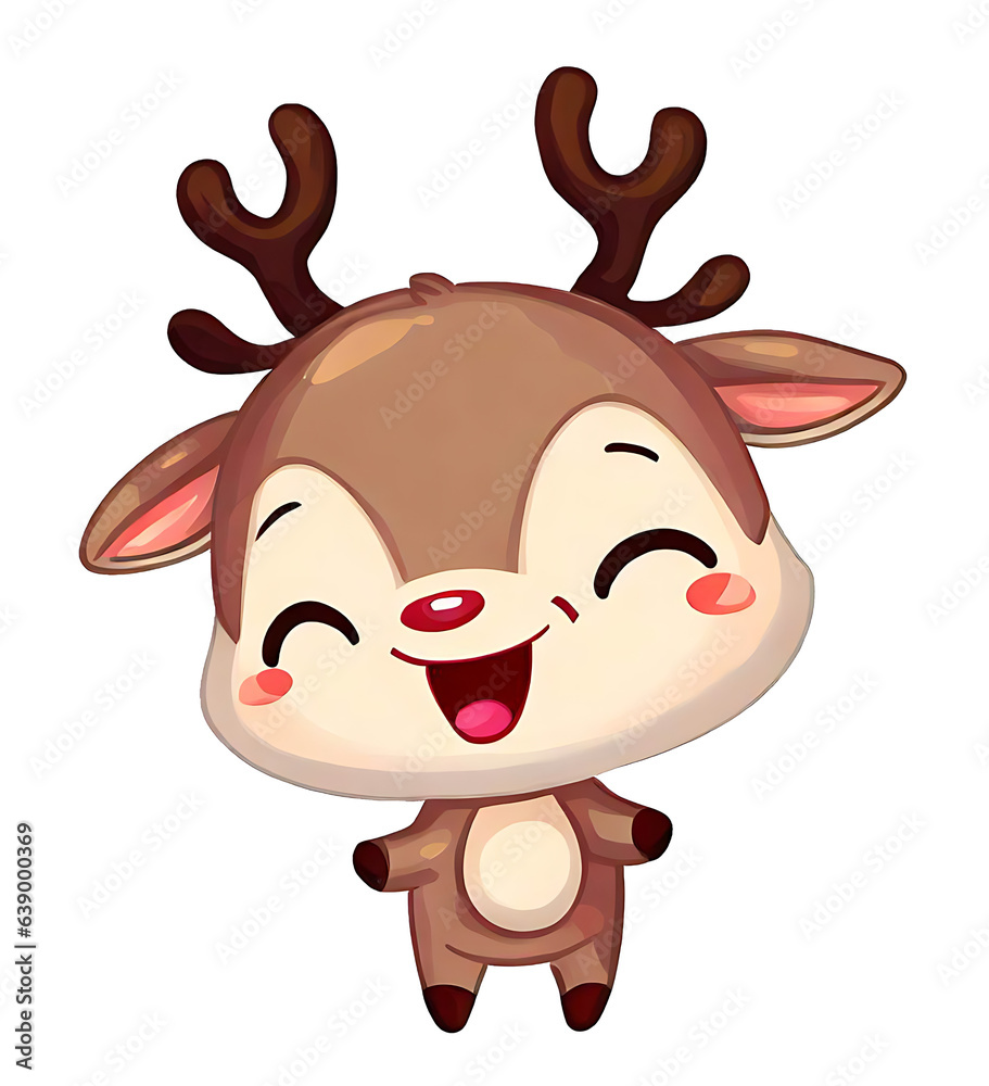 Cute reindeer character laughing, anime chibi style illustration (large ...